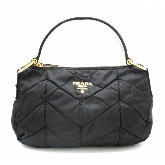 Prada | Bags | Prada Tessuto Quilted Shoulder Bag Nylon Leather Black ...